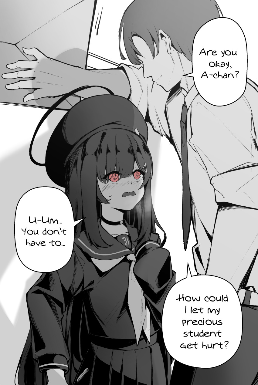 Safebooru - 1boy 1girl @ @ absurdres beret blue archive blush choker clover dot (clov erd ...