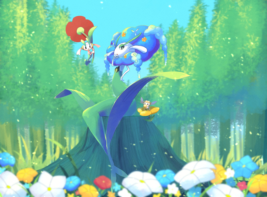 Safebooru - black eyes blue flower blush colored skin flabebe flabebe ...