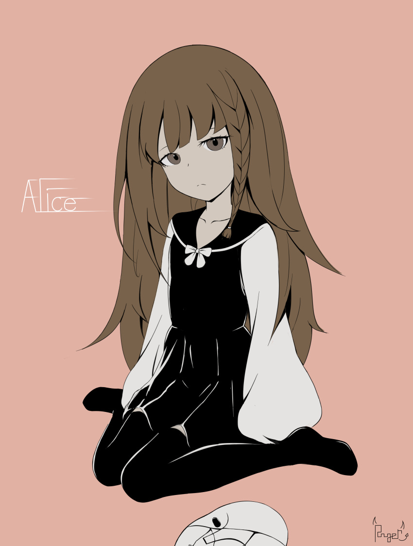 Safebooru - absurdres alice (deemo) black dress black thighhighs braid brown eyes brown hair ...