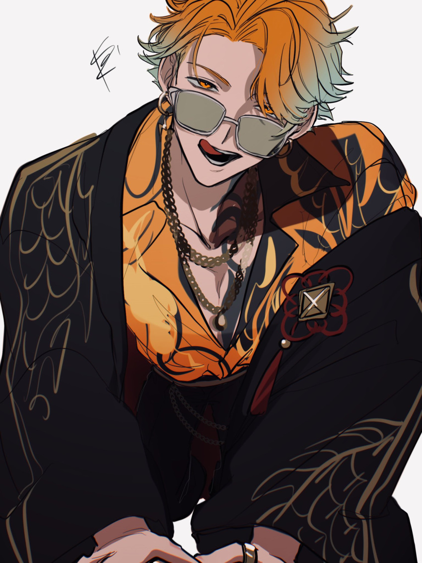 Safebooru - 1boy aqua hair artist name asymmetrical bangs belt chain ...