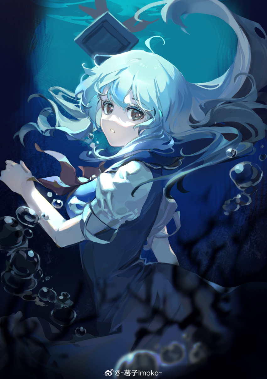 Safebooru - 1girl absurdres artist name blue dress blue hair chinese commentary commentary ...