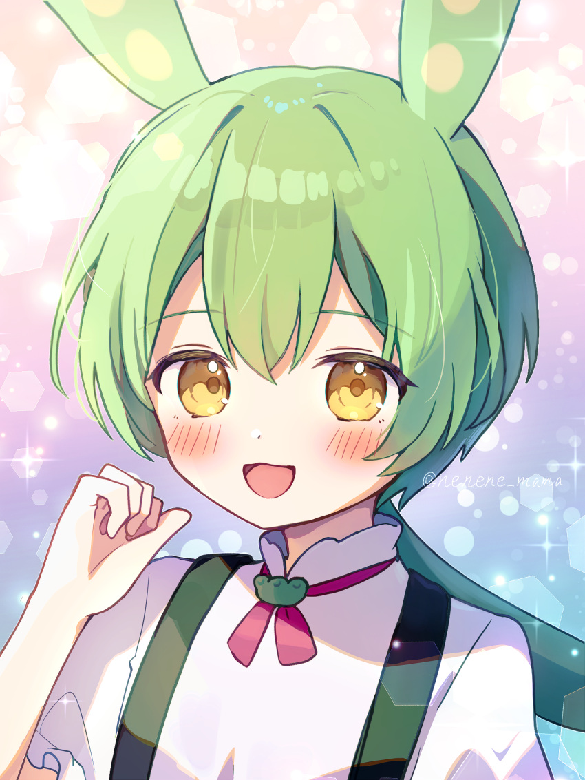 Safebooru - 1girl :d animal ears blush commentary request green hair ...