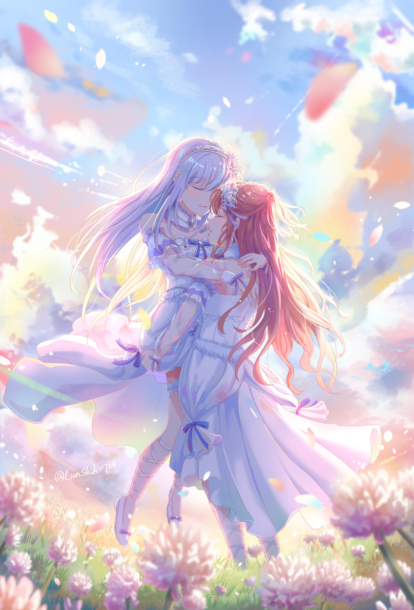 Safebooru - 2girls absurdres bang dream! blue brooch blue hair blue ribbon blush brown hair ...