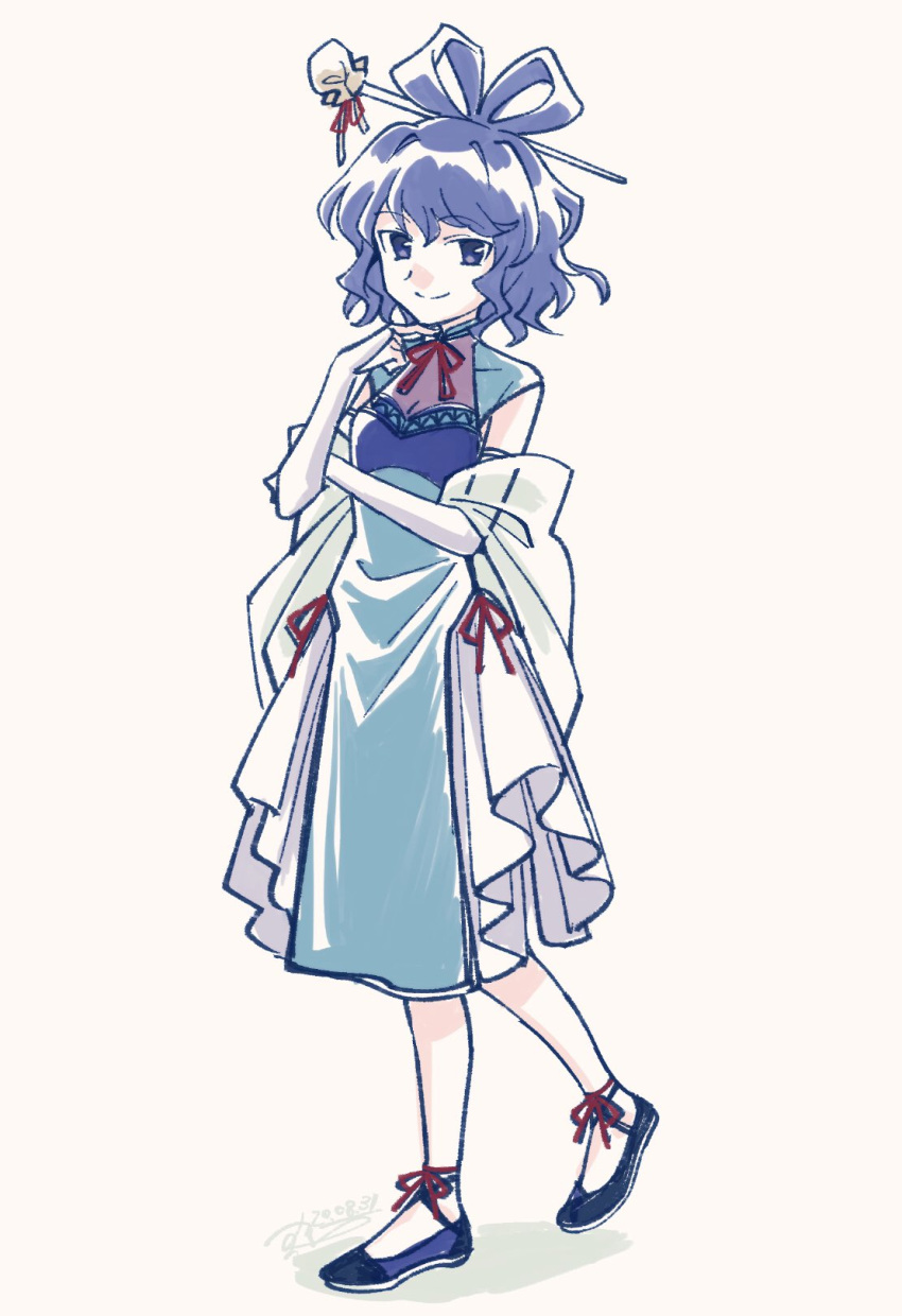 Safebooru - 1girl adapted costume black footwear blue dress blue eyes blue hair closed mouth ...