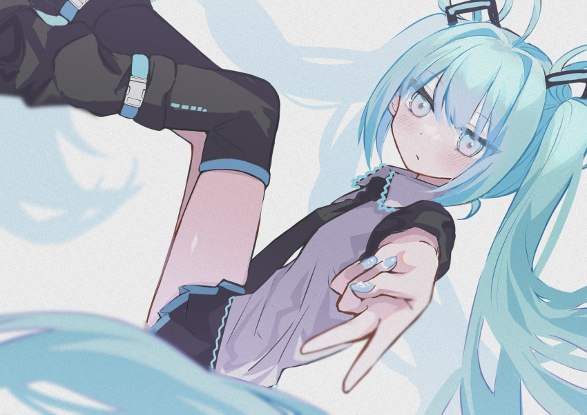 Safebooru - 1girl absurdres ahoge aqua hair black footwear black necktie black skirt black ...