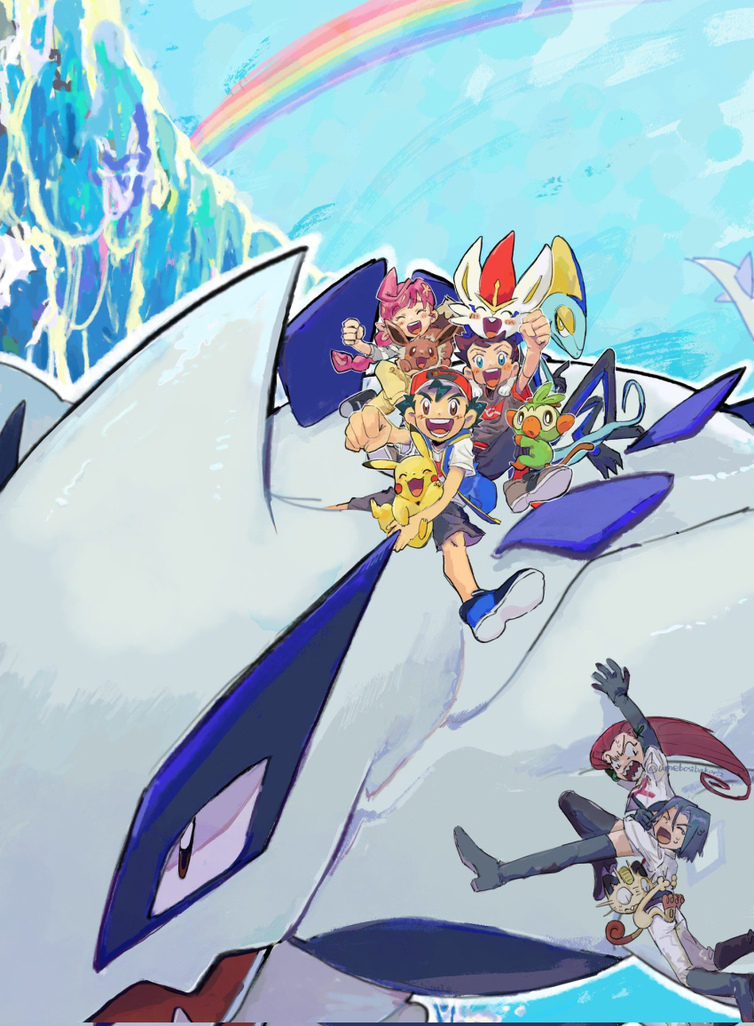 Safebooru - 2girls 3boys ash ketchum black eyes black hair blue hair ...