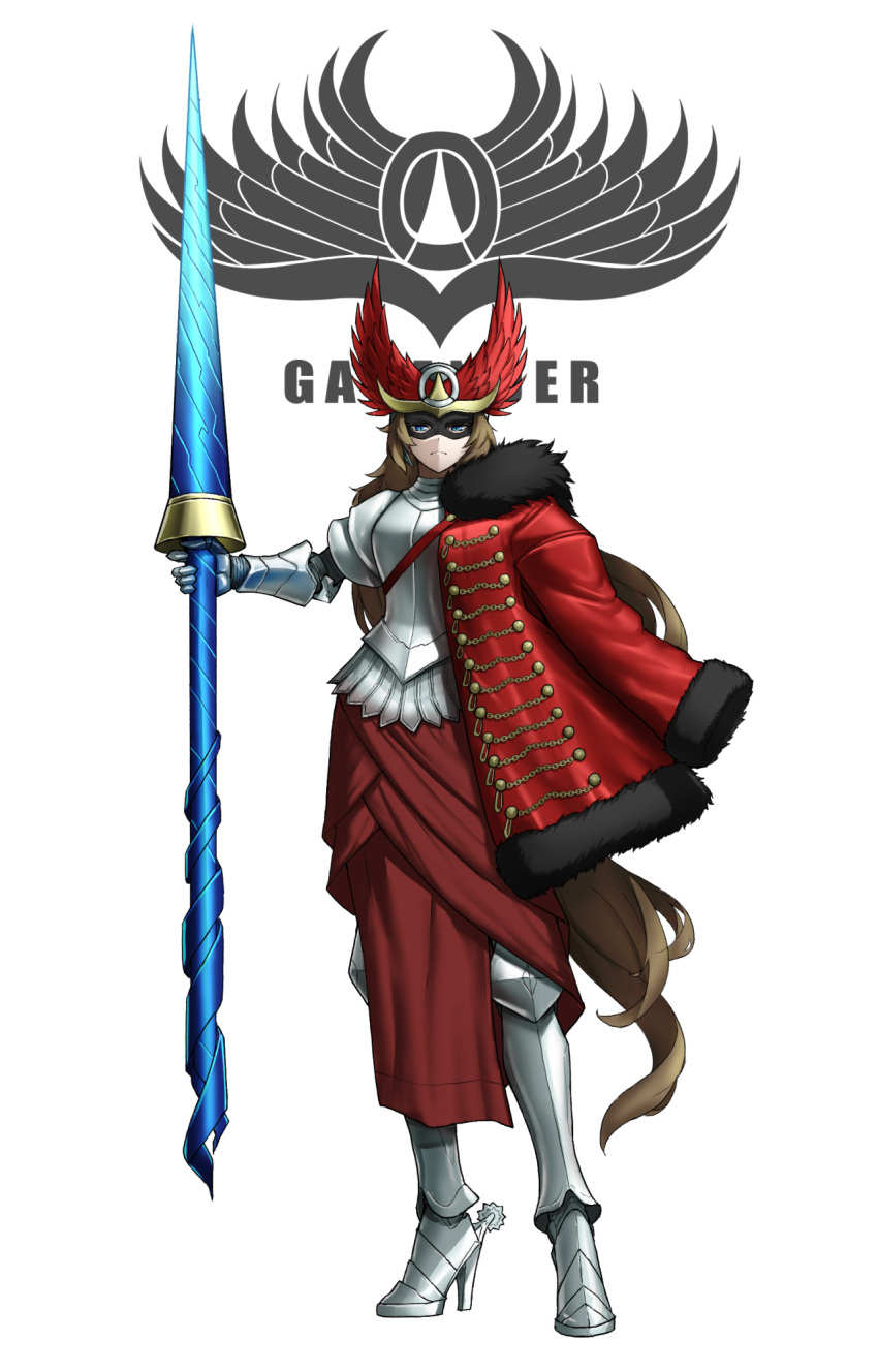 Safebooru - 1girl armor armored boots black mask blue eyes boots brown hair commentary domino ...