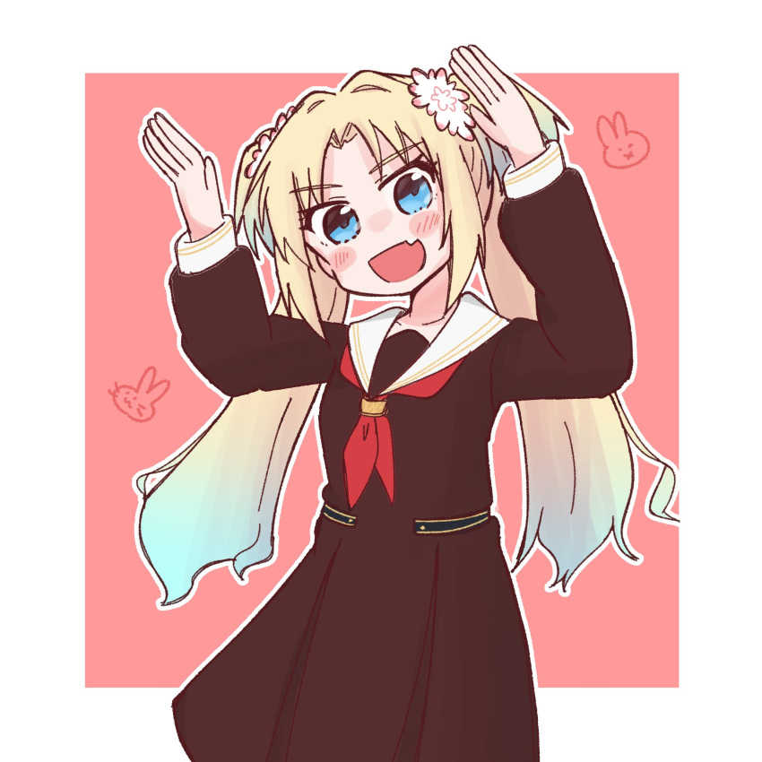 Safebooru - 1girl :d amado (amaddo club) arms up blonde hair blue eyes ...