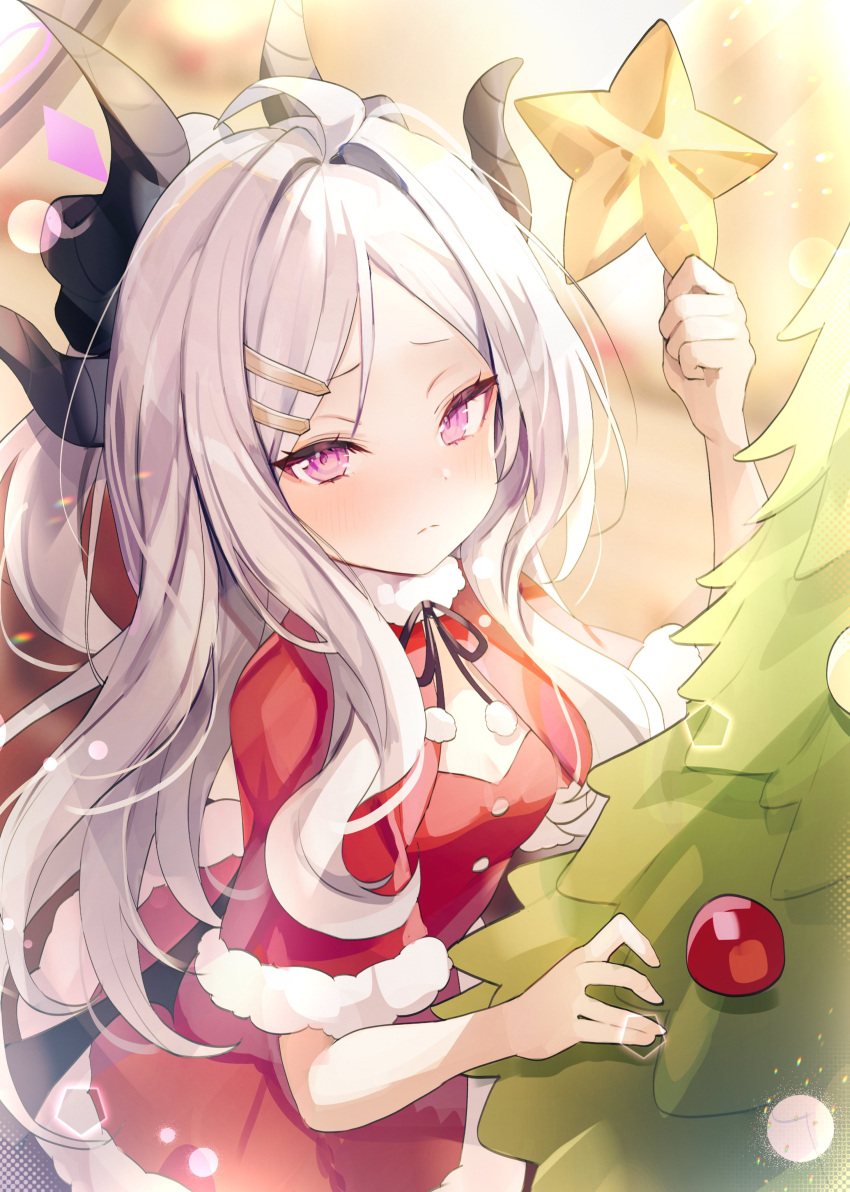 Safebooru - 1girl absurdres ahoge alternate costume blue archive blush capelet christmas tree ...