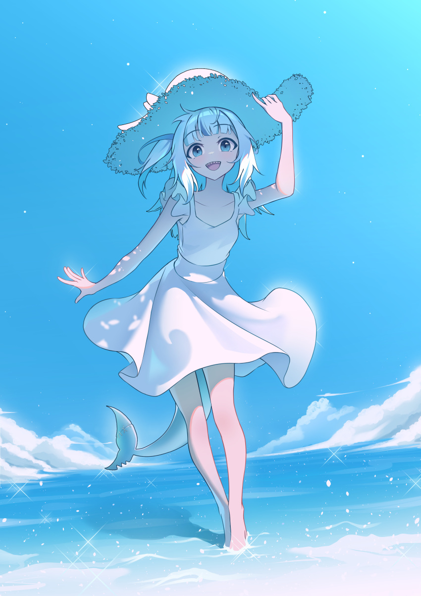 Safebooru - 1girl absurdres alternate costume bare arms bare legs barefoot blue eyes blue hair ...