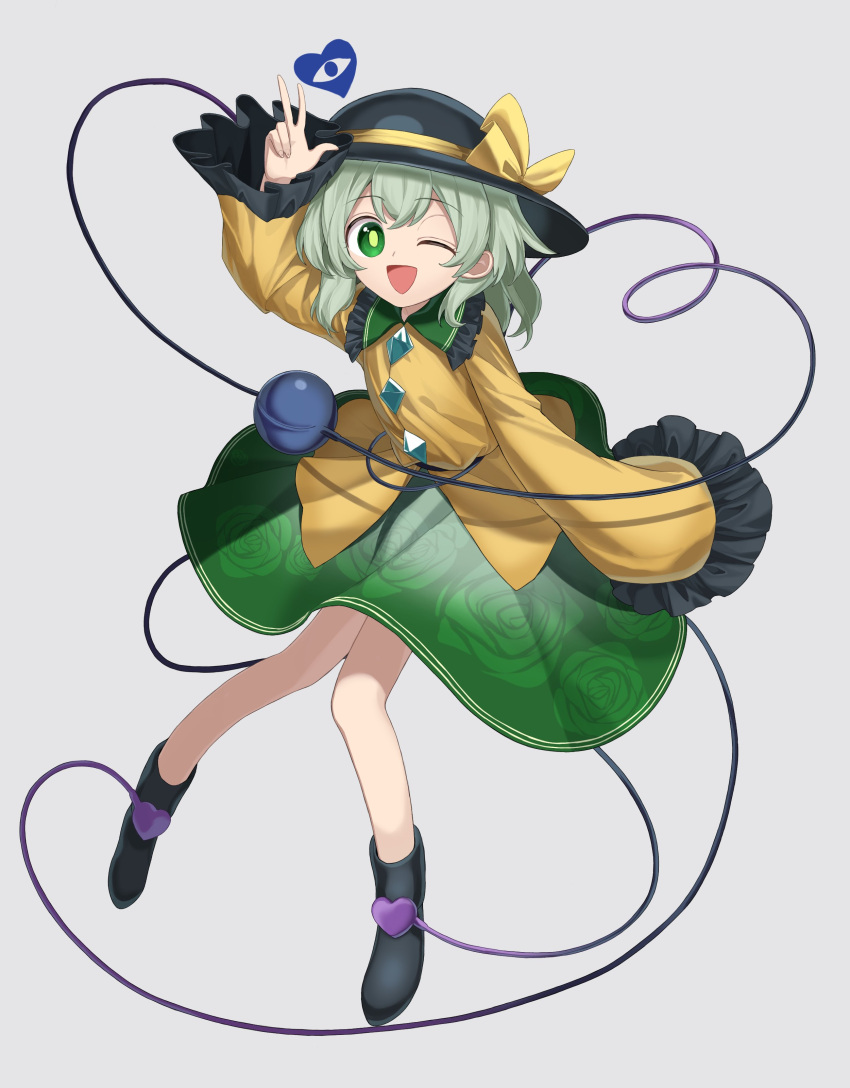 Safebooru - 1girl absurdres black hat bow buttons commentary diamond button eyeball floral print ...