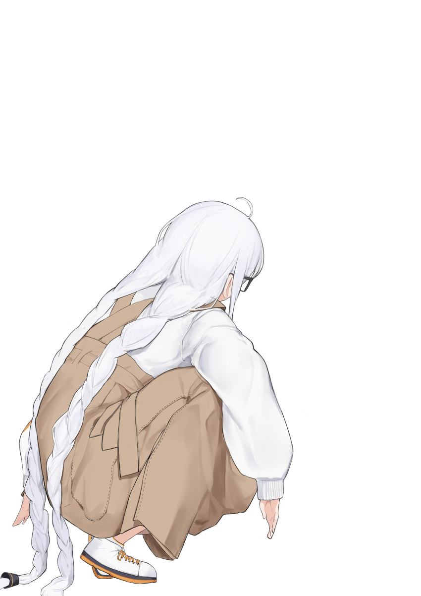 Safebooru - ahoge braid brown overalls covered eyes from behind from ...