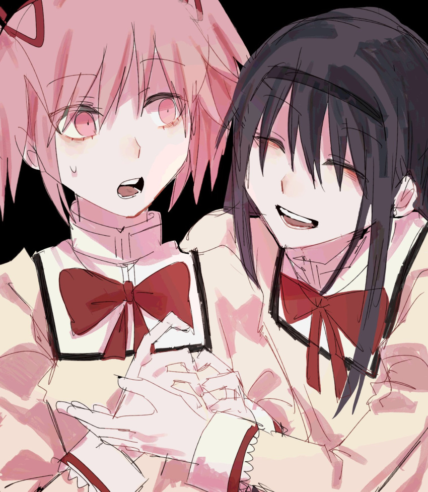 Safebooru - 2girls akemi homura axy cang black hair bow bowtie hair bow highres kaname madoka ...