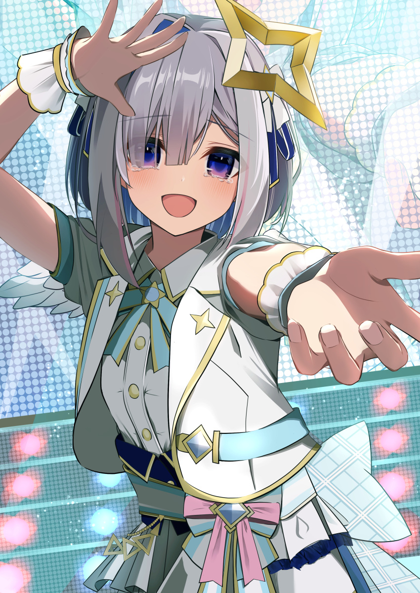 Safebooru - 1girl :d absurdres amane kanata angel wings annin oekaki aqua bow aqua bowtie ...