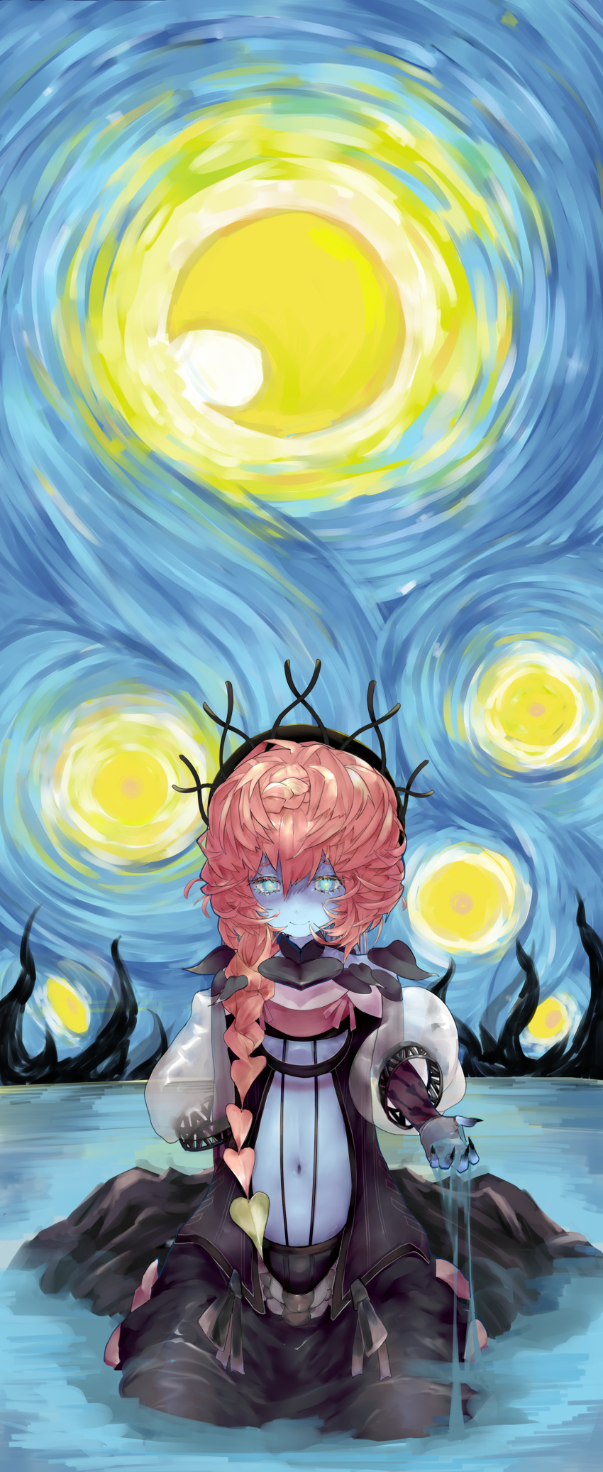 Safebooru - 1girl absurdres aqua eyes arm behind back black dress black ...