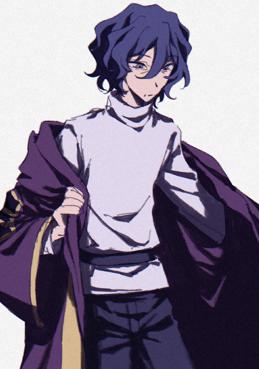 Safebooru - 1boy belt black belt black pants blue hair chinese commentary closed mouth coat ...