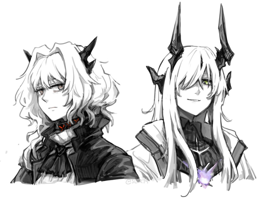 Safebooru - 2girls arknights ascot bags under eyes closed mouth commentary cropped shoulders ...