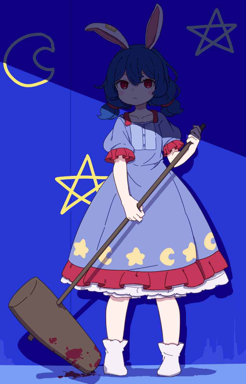 Safebooru - 1girl absurdres ambiguous red liquid animal ears blue dress blush stickers ...