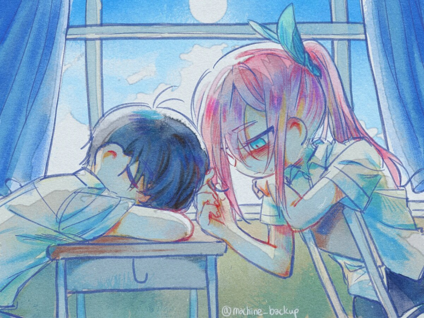 Safebooru - 1boy 1girl alternate costume aubrey (faraway) (omori) aubrey (omori) black hair blue ...