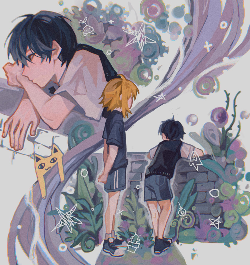 Safebooru - 2boys alternate costume basil (faraway) (omori) basil (omori) big yellow cat (omori ...