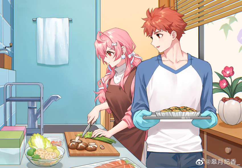 Safebooru - 1boy 1girl alternate universe apron blush bow breasts ...