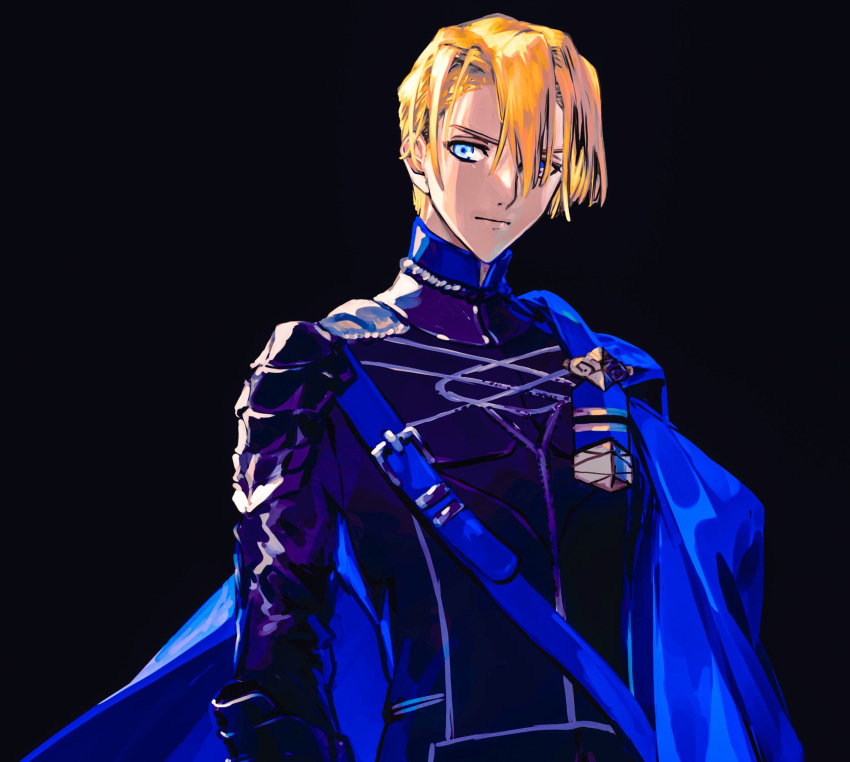 Safebooru - 1boy armor belt belt buckle black background black shirt blonde hair blue belt blue ...