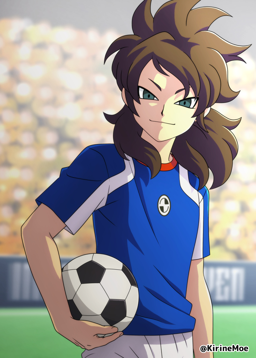 Safebooru - 1boy ball blue shirt brown hair closed mouth fudou akio ...