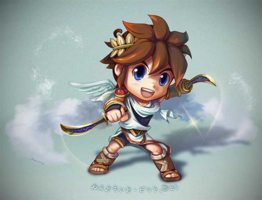 Safebooru - 1boy :d ahoge ancient greek clothes angel angel wings black ...