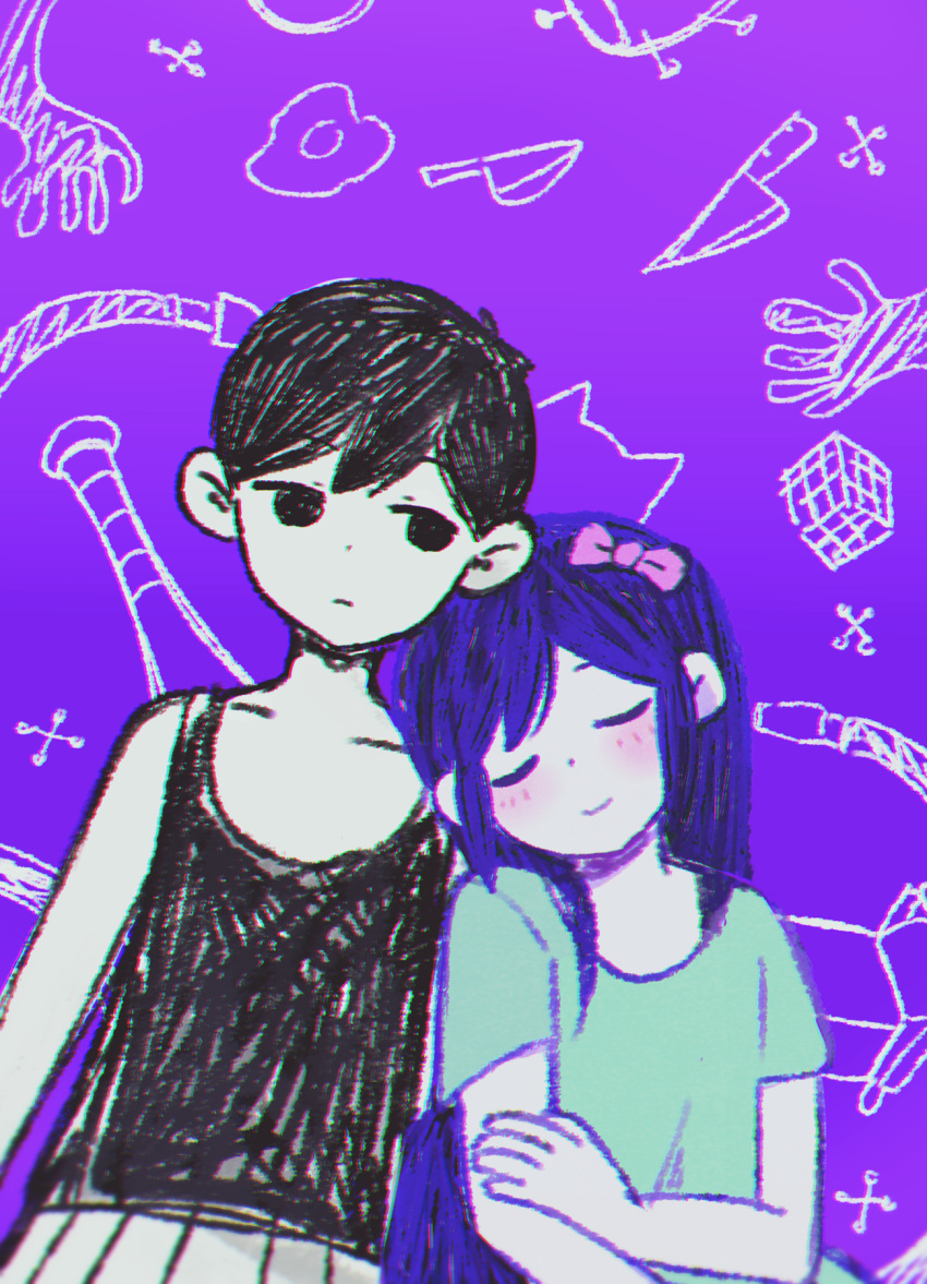 Safebooru - 1boy 1girl antenna hair aubrey (headspace) (omori) aubrey ...
