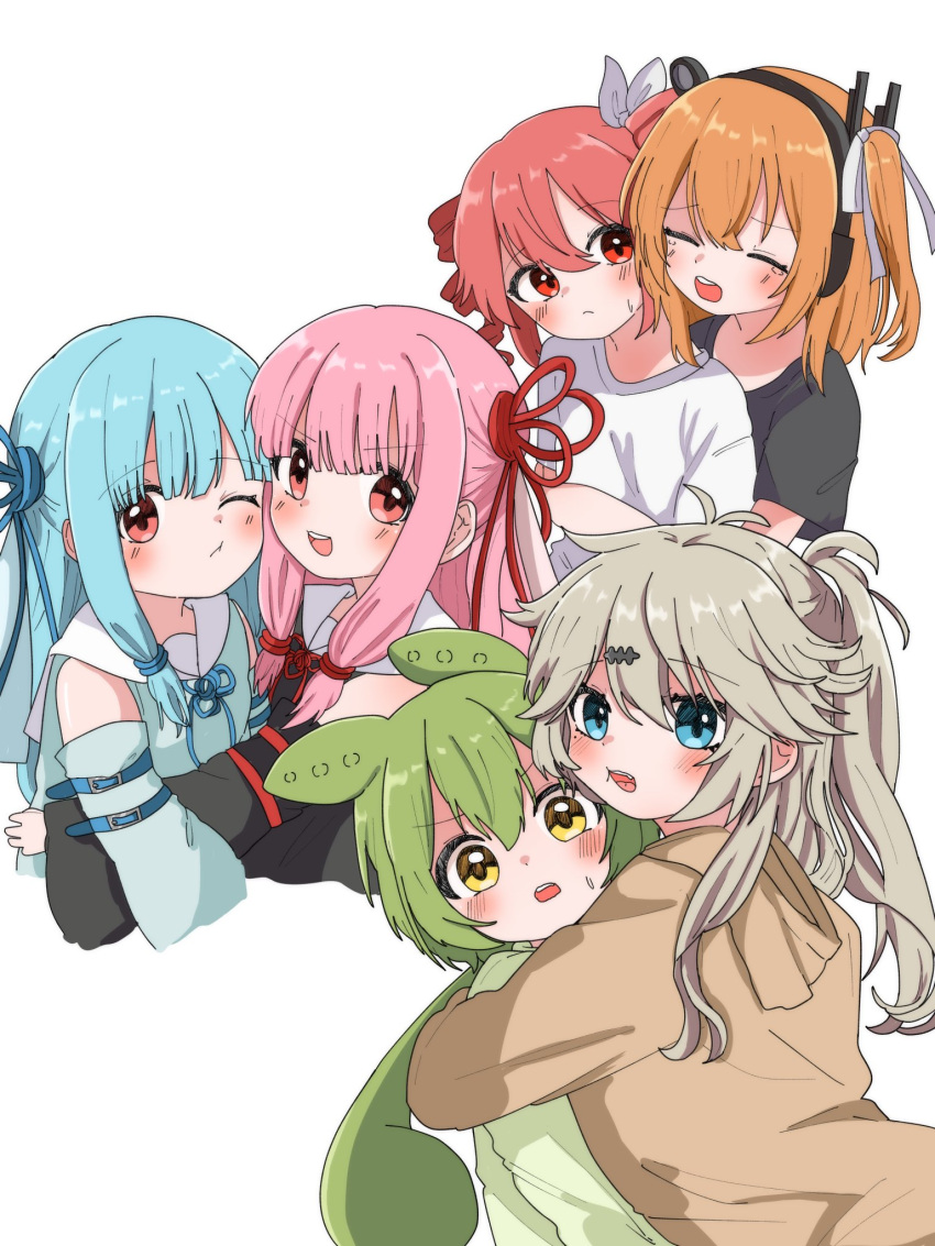 Safebooru - 6+girls a.i. voice adachi rei alternate costume bare shoulders black shirt black ...