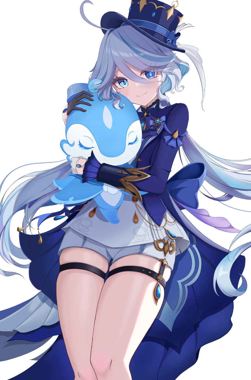 Safebooru - 1girl absurdres ahoge ascot asymmetrical gloves black gloves blue ascot blue brooch ...