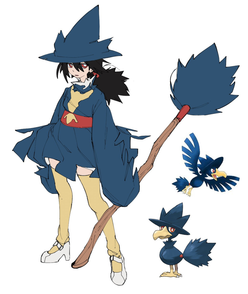 Safebooru - 1girl beak bird bird tail black hair blue hat bright pupils ...