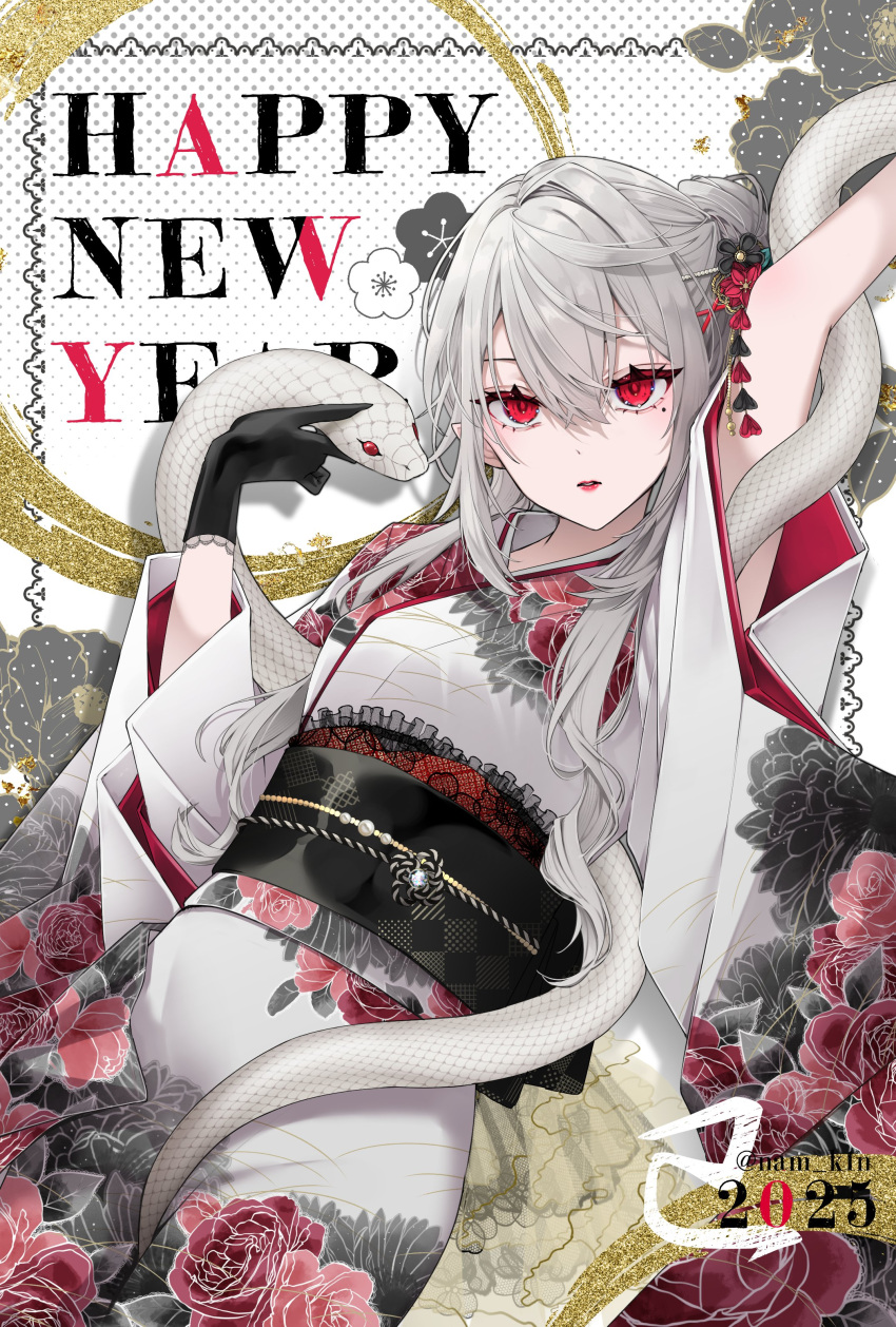 Safebooru - 1girl 2025 absurdres arm up black gloves border chinese ...