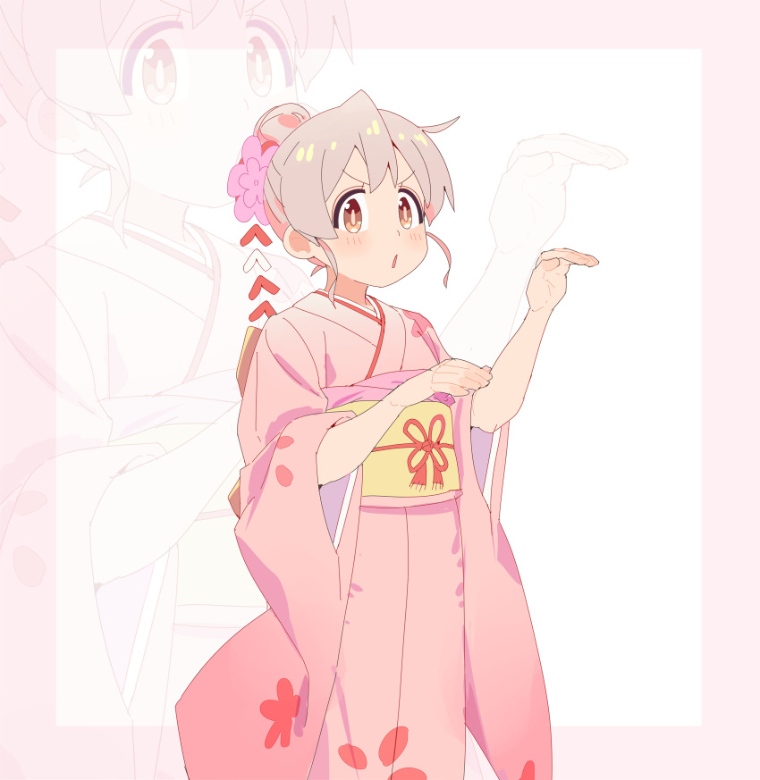 Safebooru - 1girl absurdres border brown eyes commentary flower hair ...