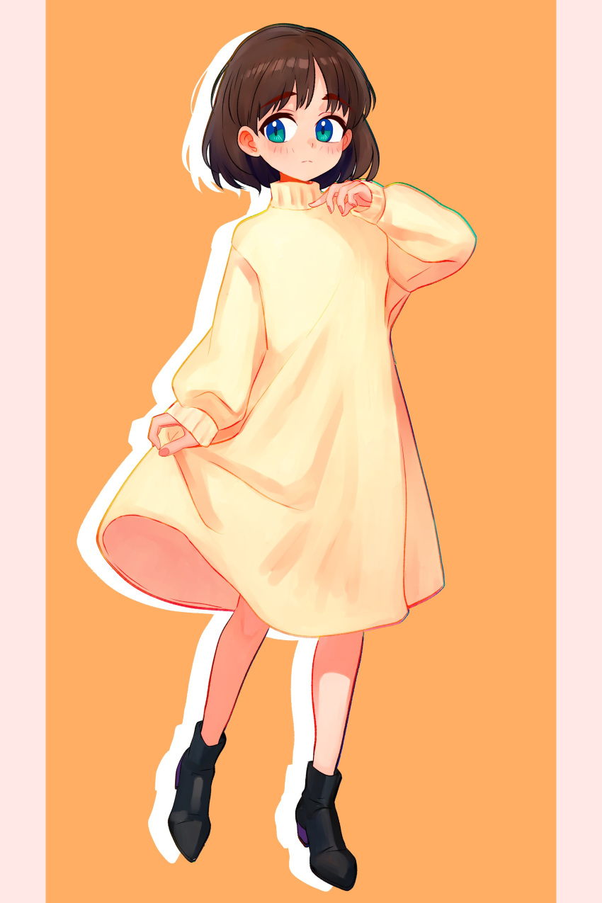 Safebooru - 1girl absurdres blue eyes blush boots brown hair commentary request dress ...