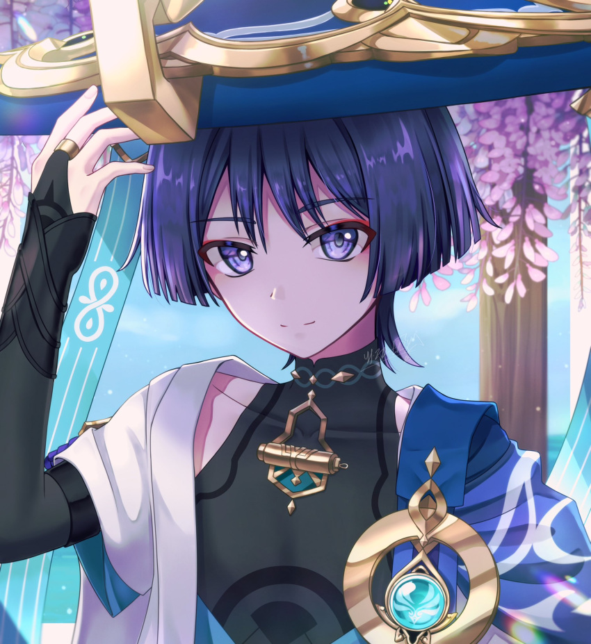 Safebooru - 1boy anemo symbol (genshin impact) armor black bodysuit ...