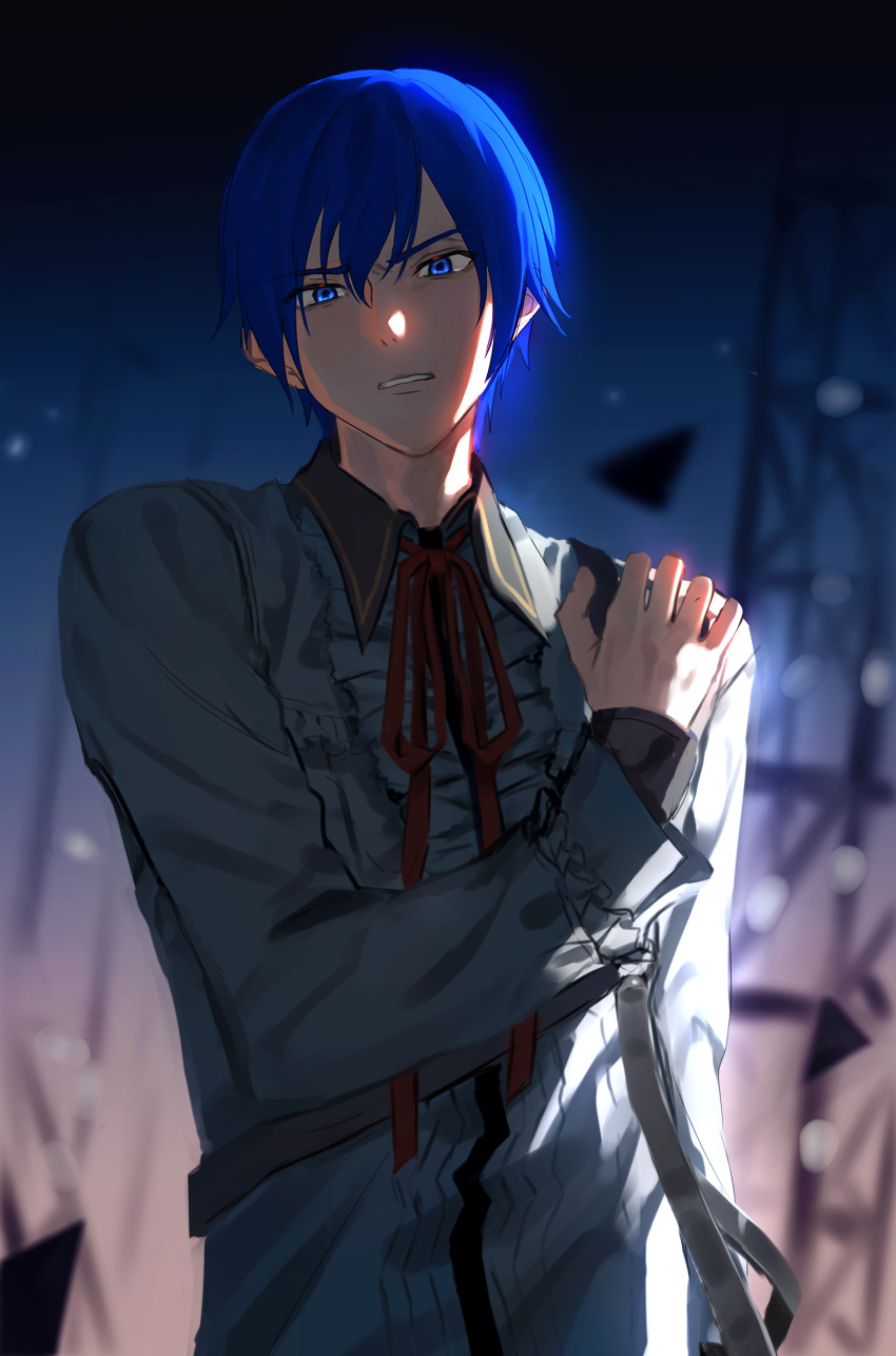 Safebooru - 1boy 25-ji kaito belt black belt blue eyes blue hair ...