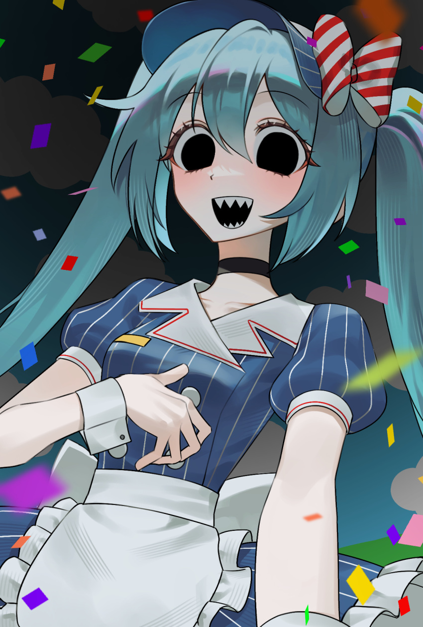 Safebooru - 1girl aqua hair black eyes blue dress blue hair choker ...