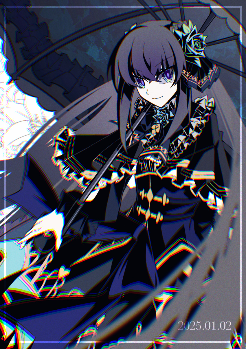 Safebooru - 1girl 2025 absurdres arcaea blue eyes blue flower blue hair blue rose dated dress ...