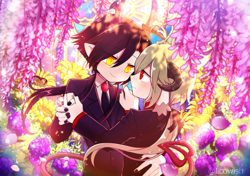 Safebooru - 2boys ahoge black hair black nails black necktie black suit ...