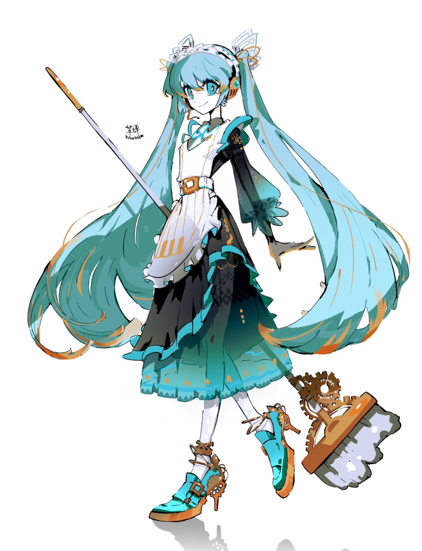 Safebooru - 1girl alternate costume alternate footwear aozukikawasemi apron aqua eyes aqua ...