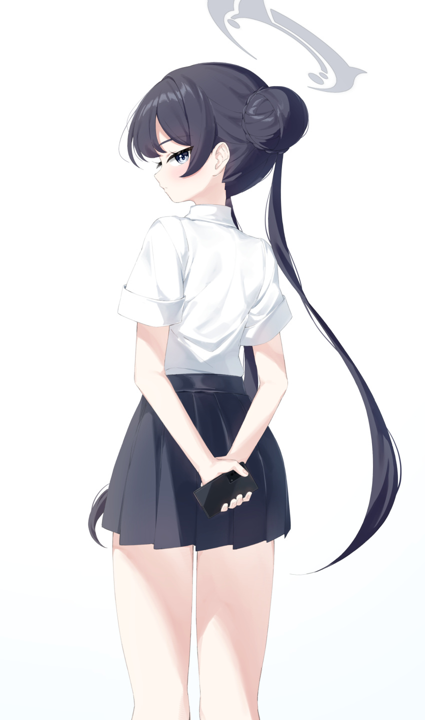 Safebooru - 1girl absurdres alternate costume arms behind back black hair black skirt blue ...