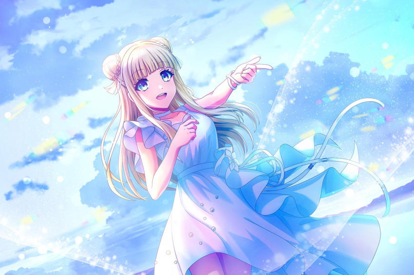 Safebooru - blonde hair blue eyes d4dj dress fukushima noa long hair smile | 5464543