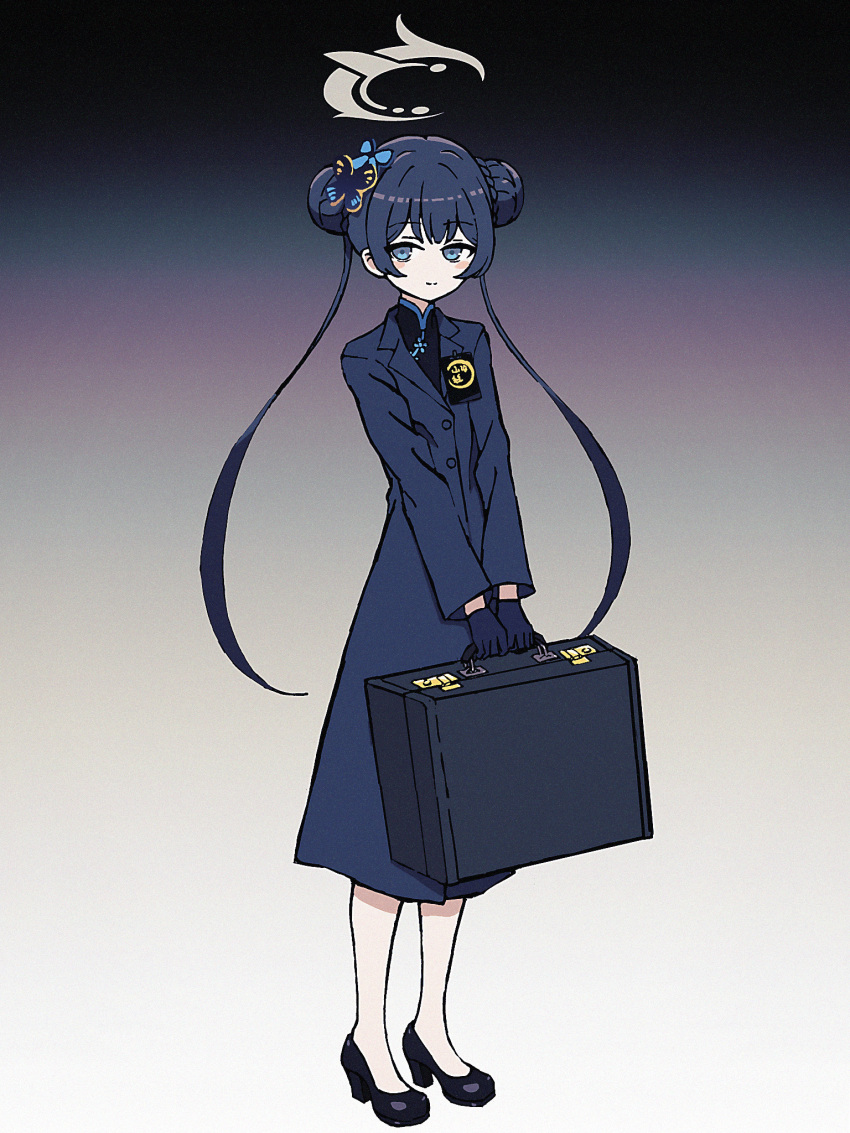 Safebooru - 1girl black background black coat black dress black footwear black gloves black hair ...