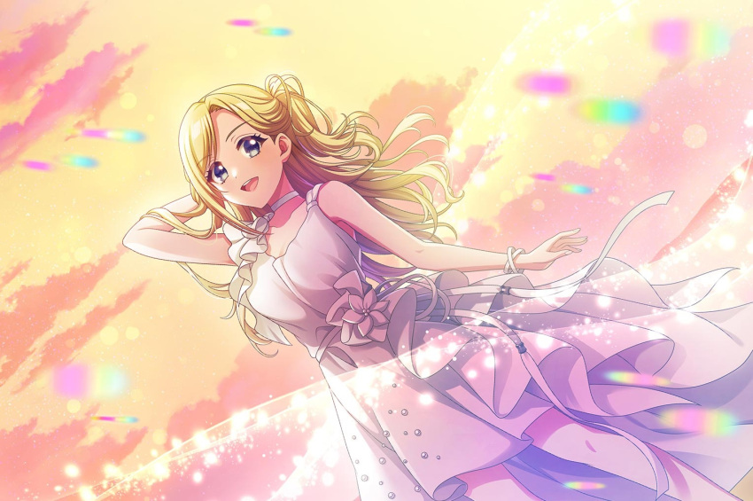 Safebooru - blonde hair blue eyes d4dj dress long hair sasago jennifer yuka smile | 5464496