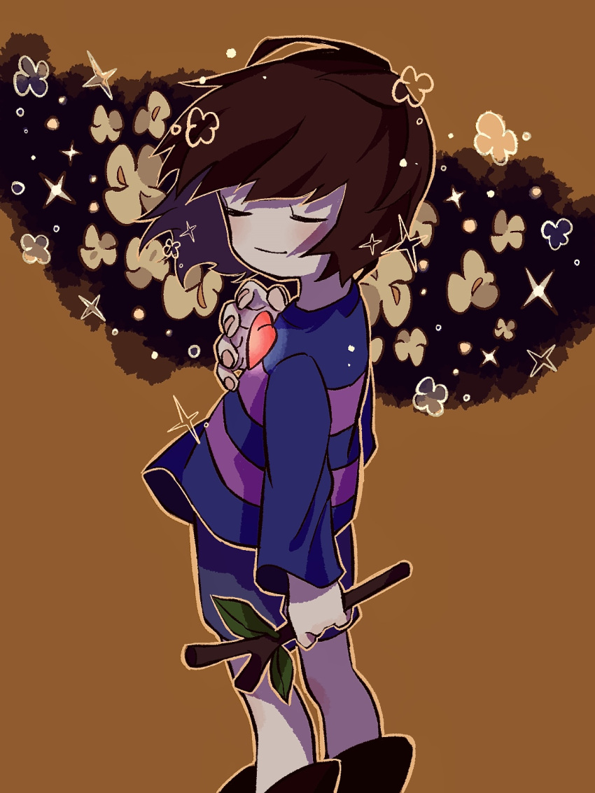 Safebooru - 1other blue shorts branch brown background brown footwear brown hair closed eyes ...