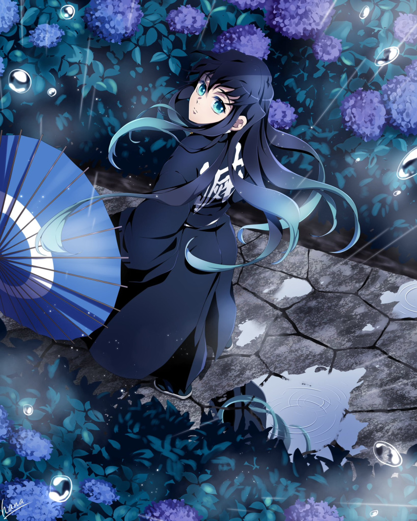 Safebooru - 1boy aqua eyes aqua hair black hair black hakama demon ...