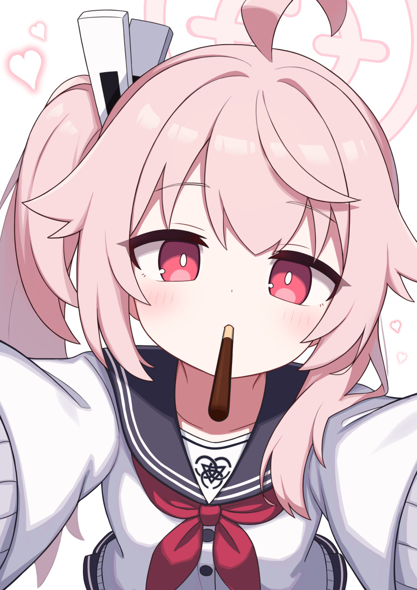 Safebooru - 1girl absurdres ahoge blue archive blue sailor collar cardigan dot nose food from ...