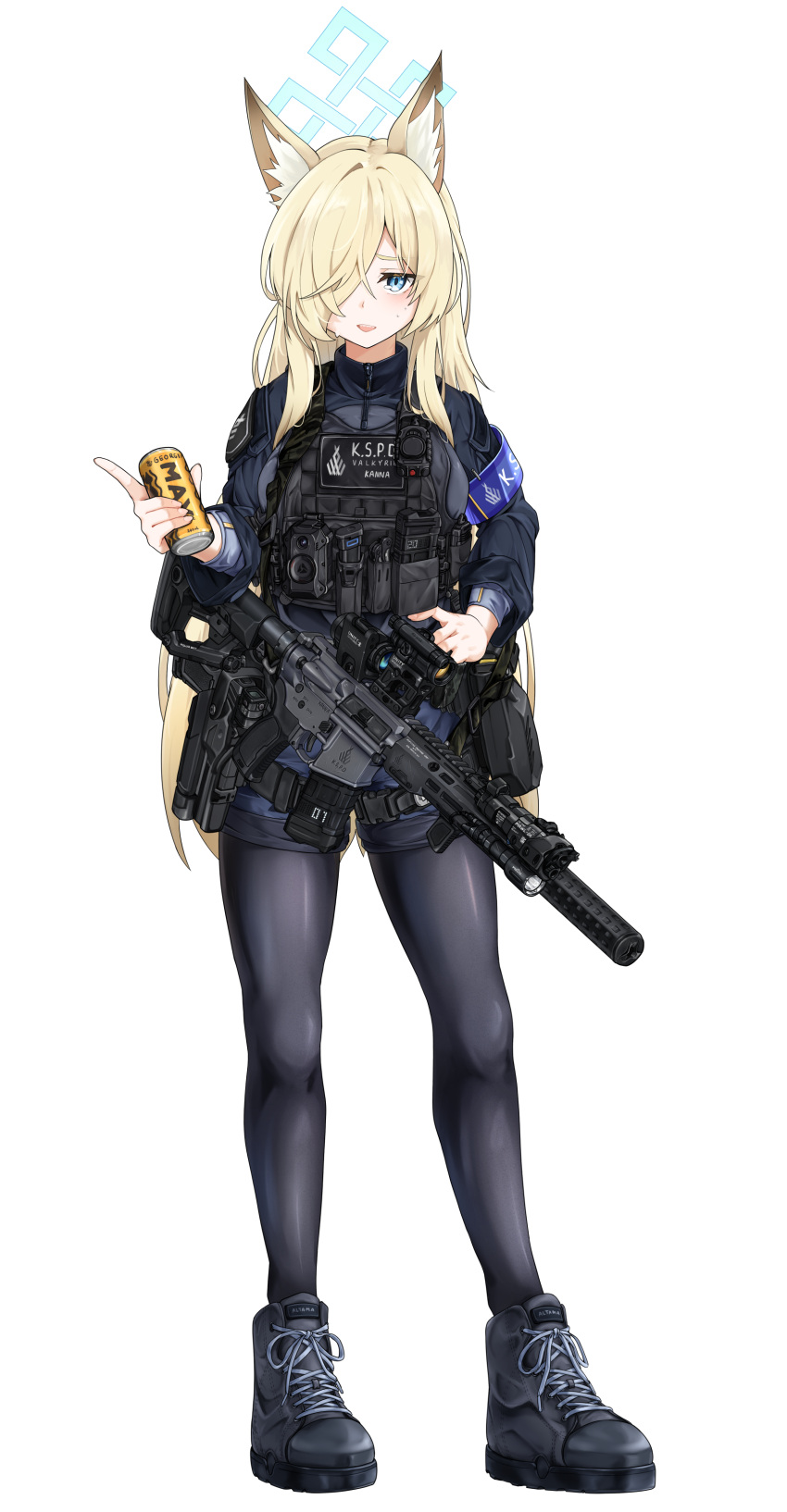 Safebooru - 1girl absurdres ammunition pouch animal ear fluff animal ears armband assault rifle ...