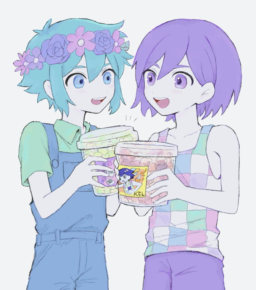 Safebooru - 2boys basil (headspace) (omori) basil (omori) blue overalls blush collarbone ...